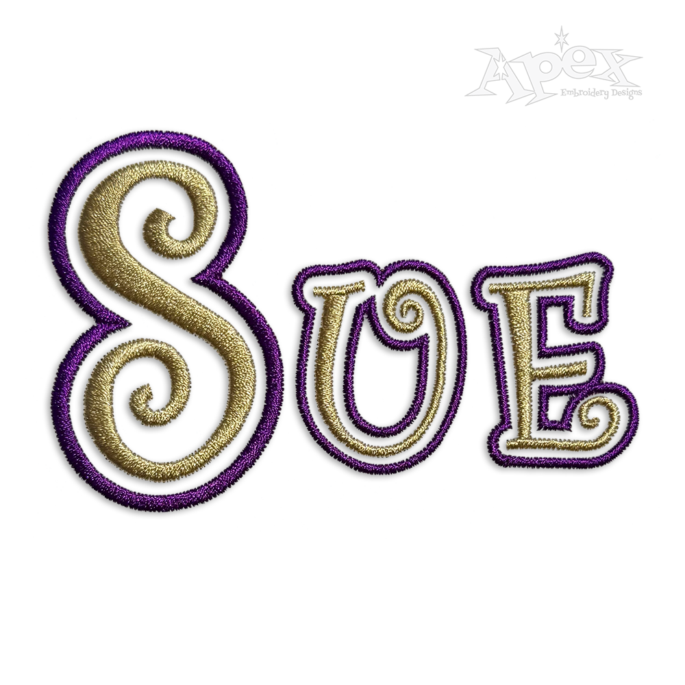 Curlz Wide 2-Color Outline Machine Embroidery Font by Apex