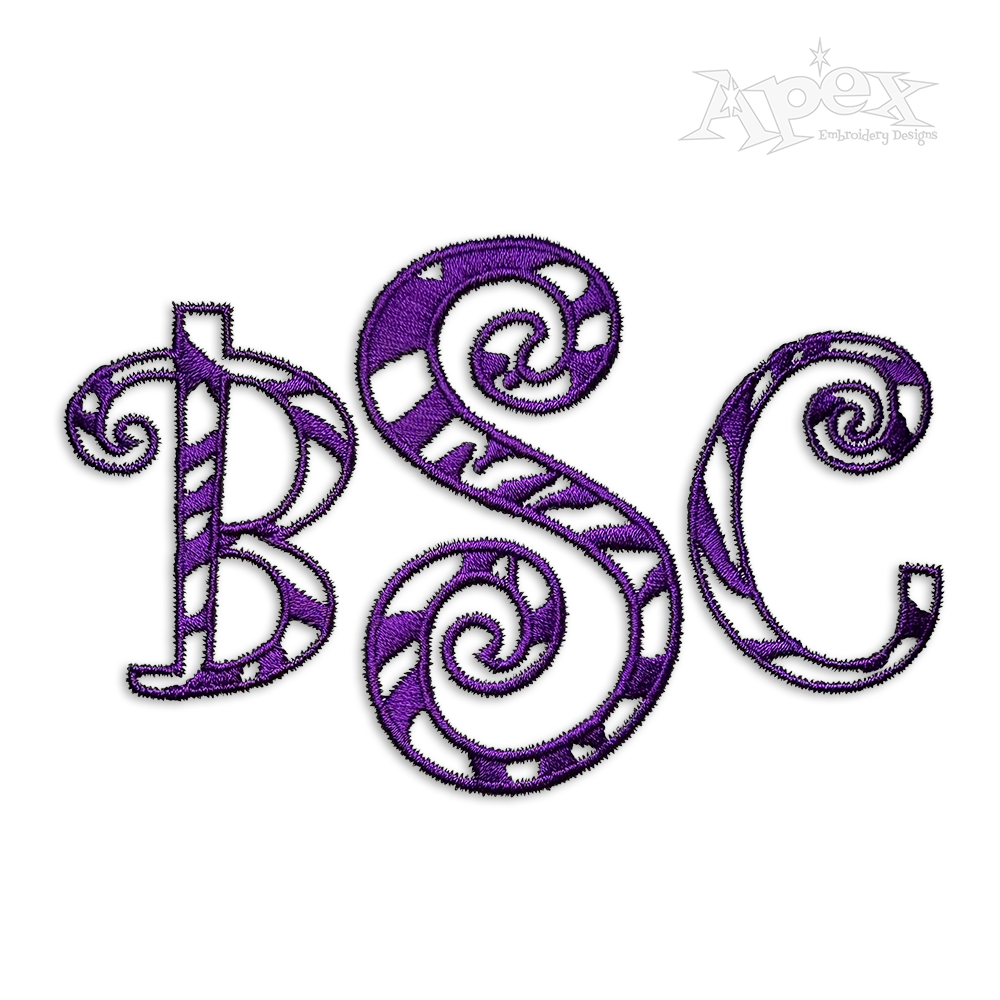 Curlz Zebra Stripe Machine Embroidery Font by Apex