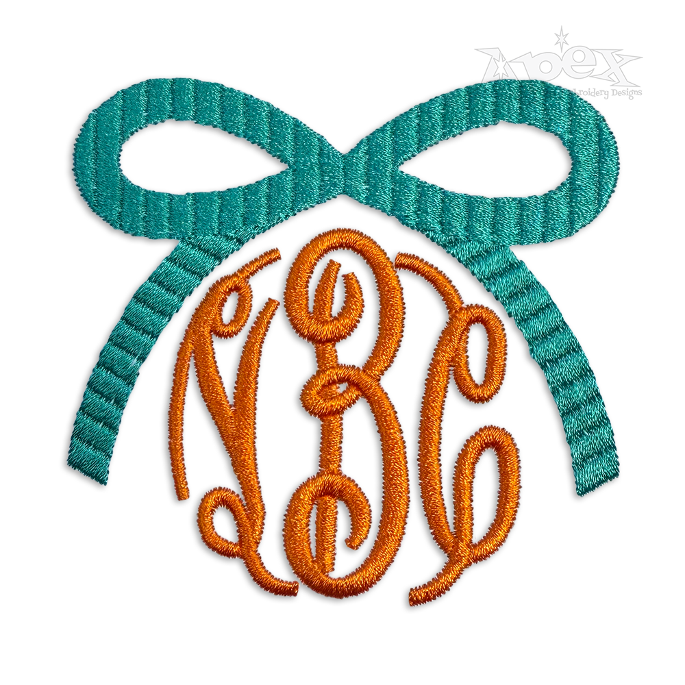 Simple Ribbon Bow Topper Monogram Frame Embroidery Design by Apex