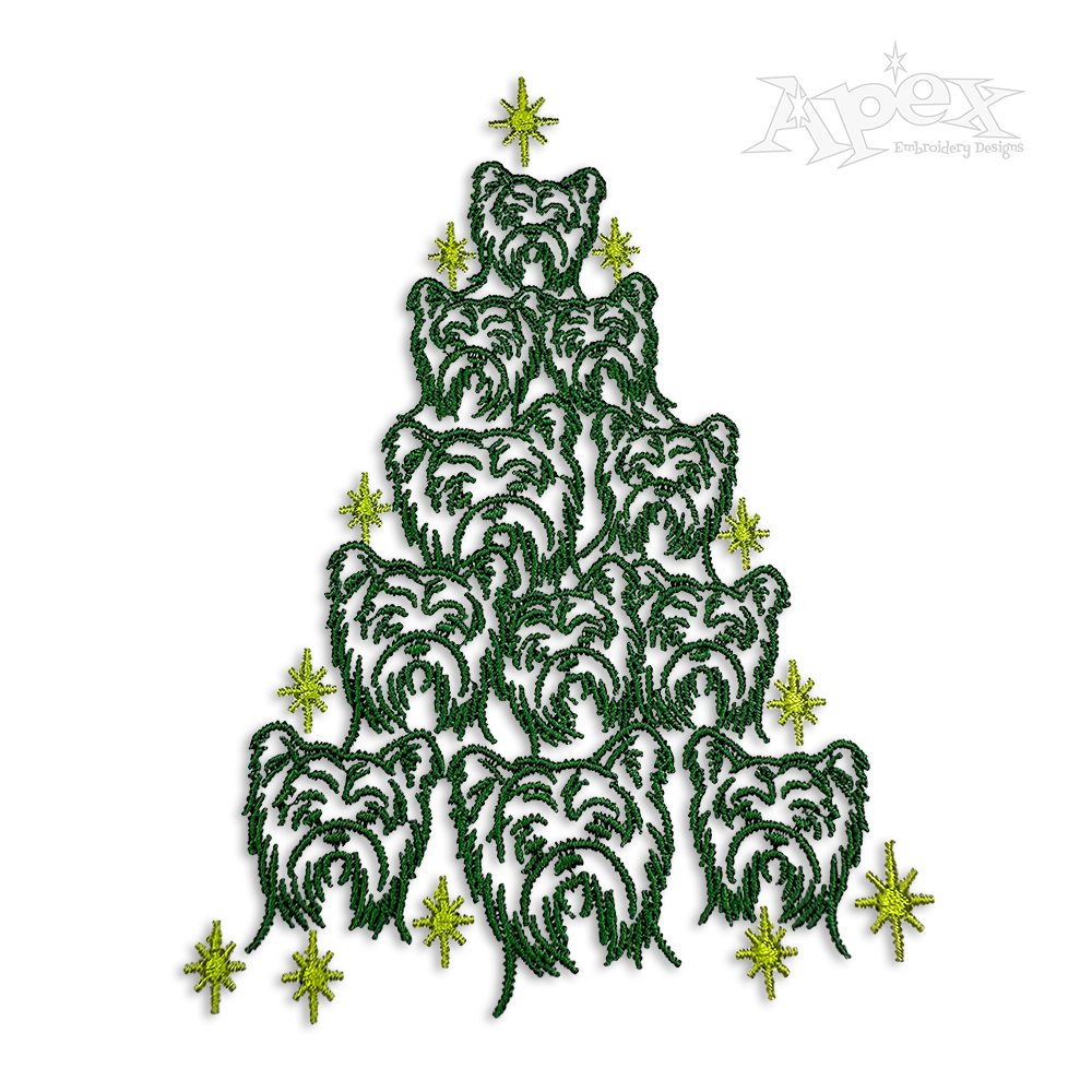 Yorkie Dog Christmas Tree Machine Embroidery Design by Apex