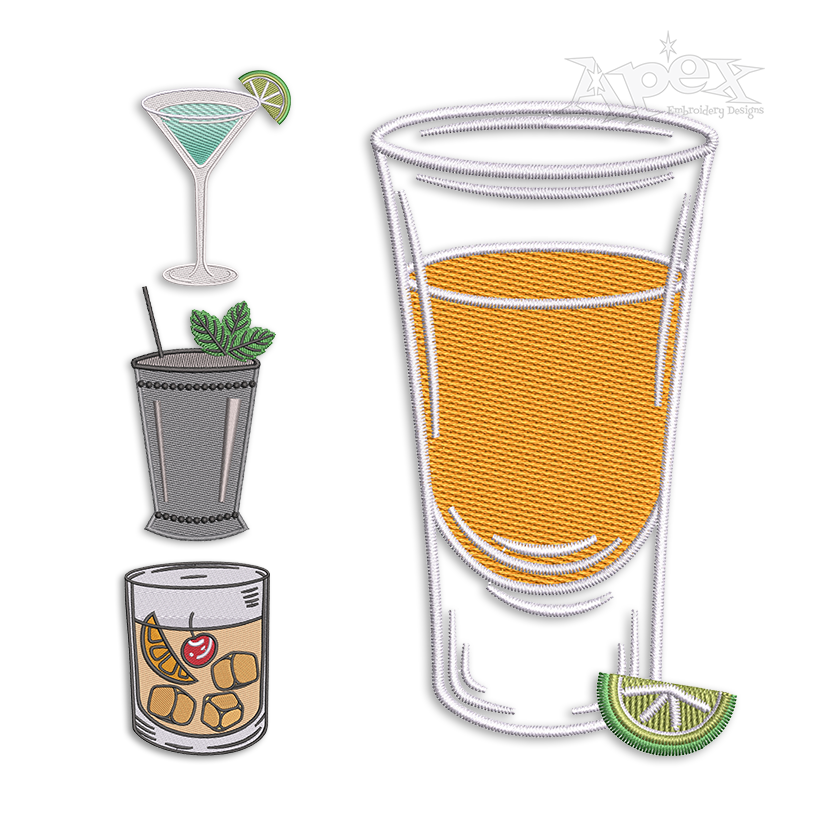 Cocktail Alcohol Drinks Machine Embroidery by Apex