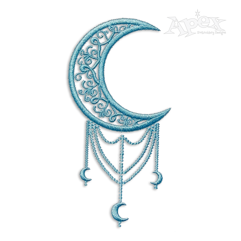Floral Crescent Moon Embroidery Designs by Apex