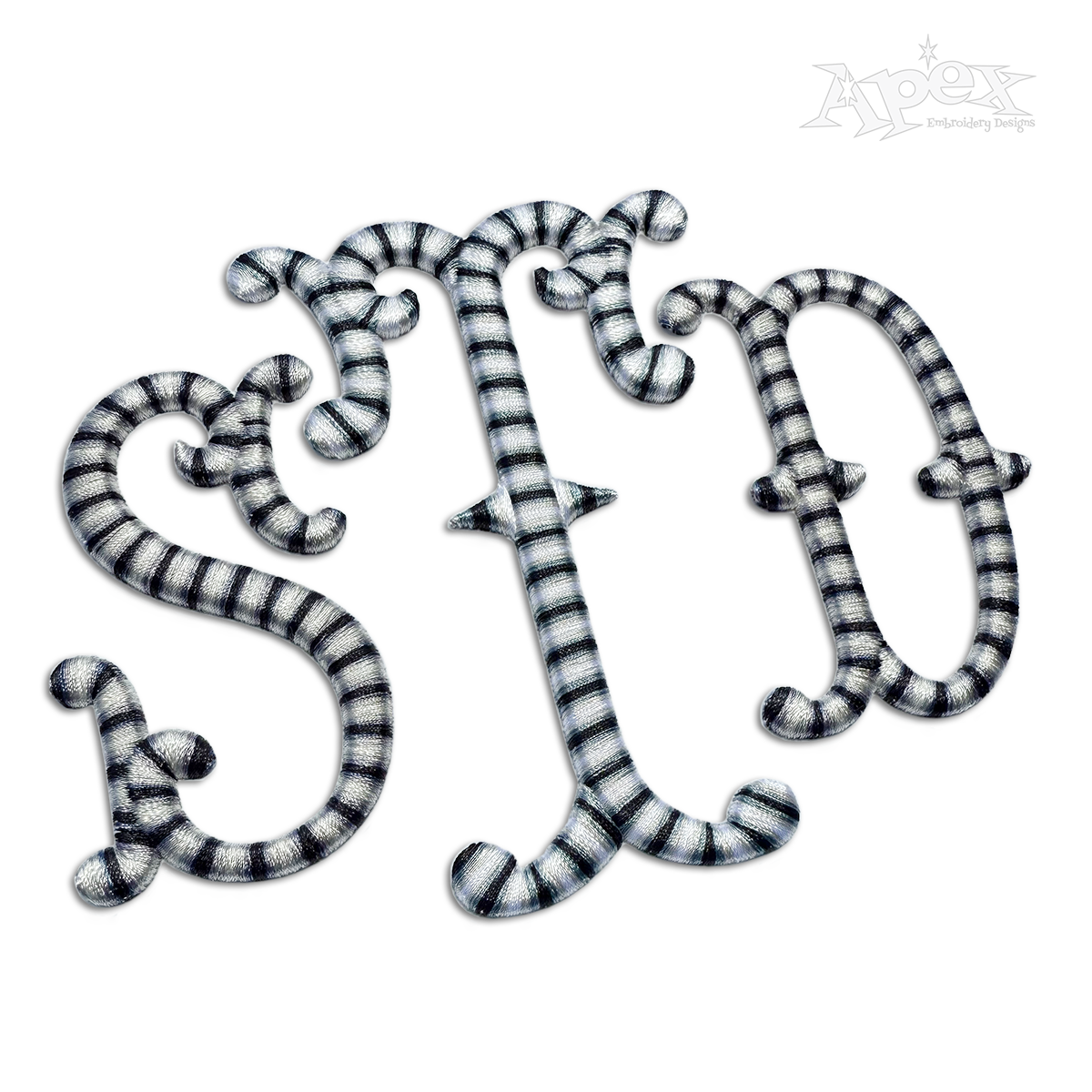 Mia Monogram 3D Puff Embroidery Font Digitized by Apex
