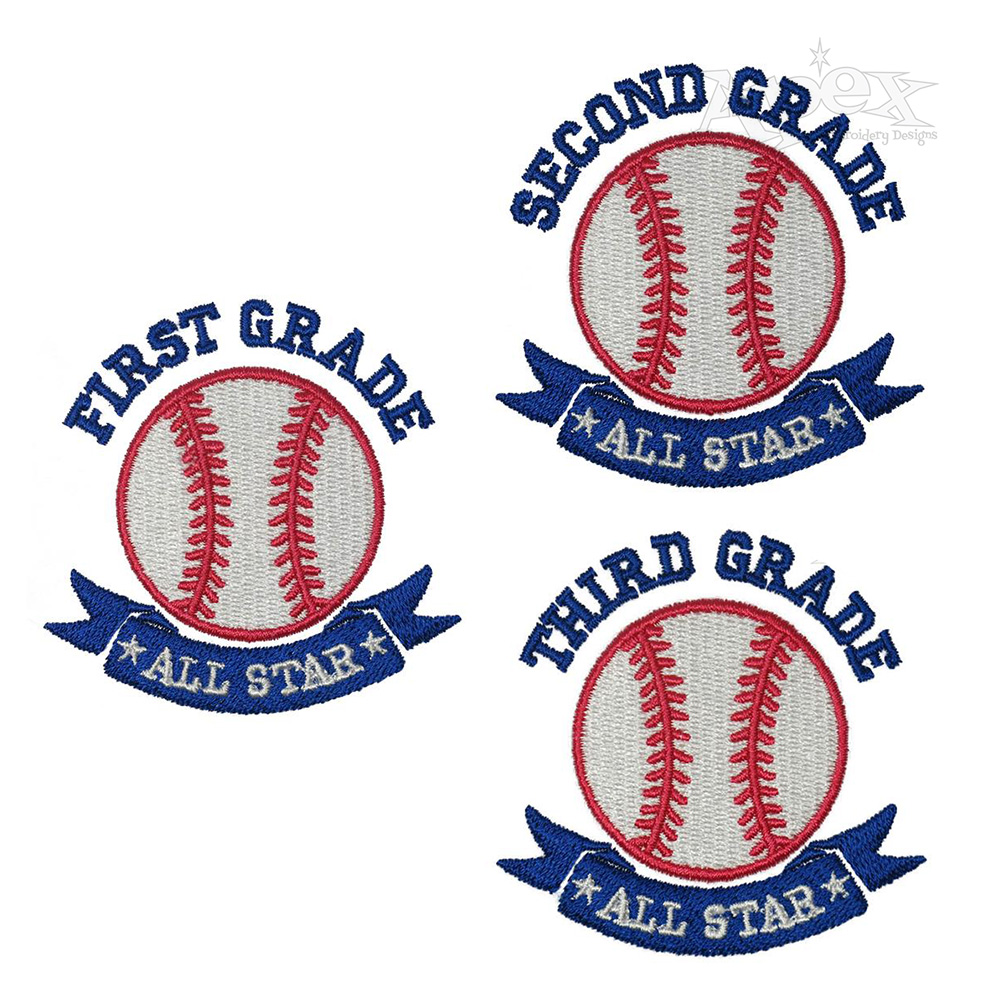 First, Second & Third Grade School All Star Embroidery Design
