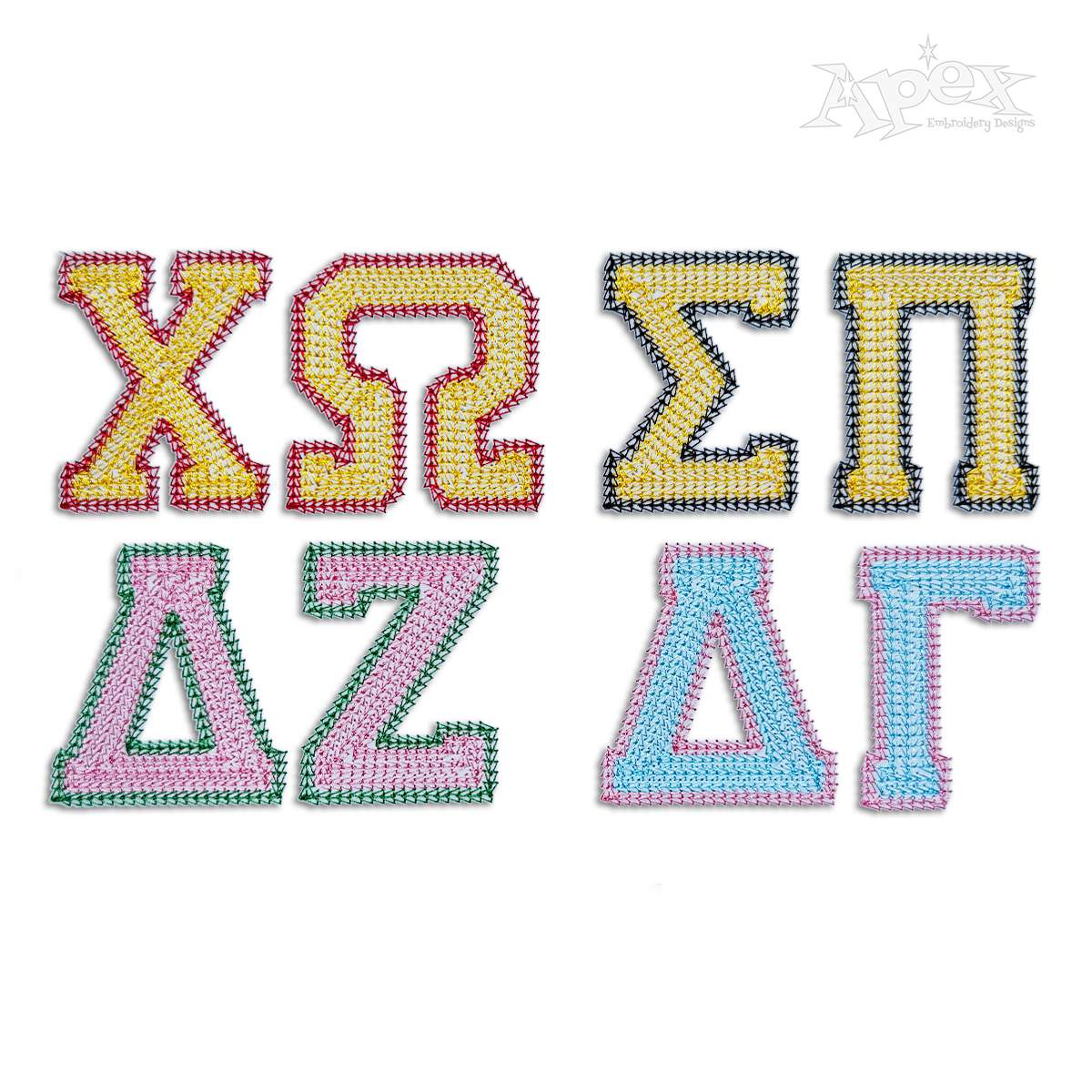 Varsity 2-color Chain Stitch Alphabet Font by Apex Monogram Designs
