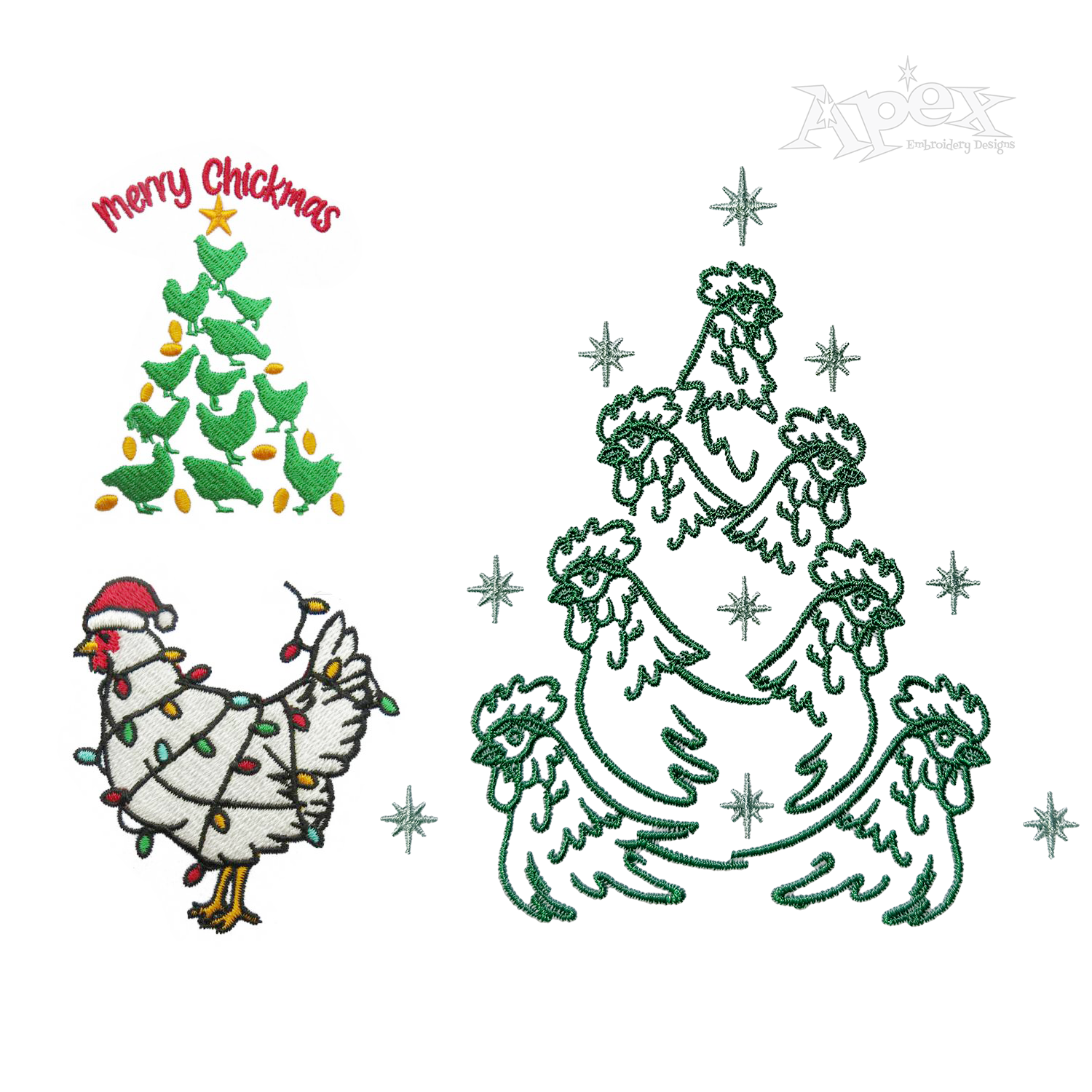 Christmas Chicken Hen Rooster Machine Embroidery Designs by Apex