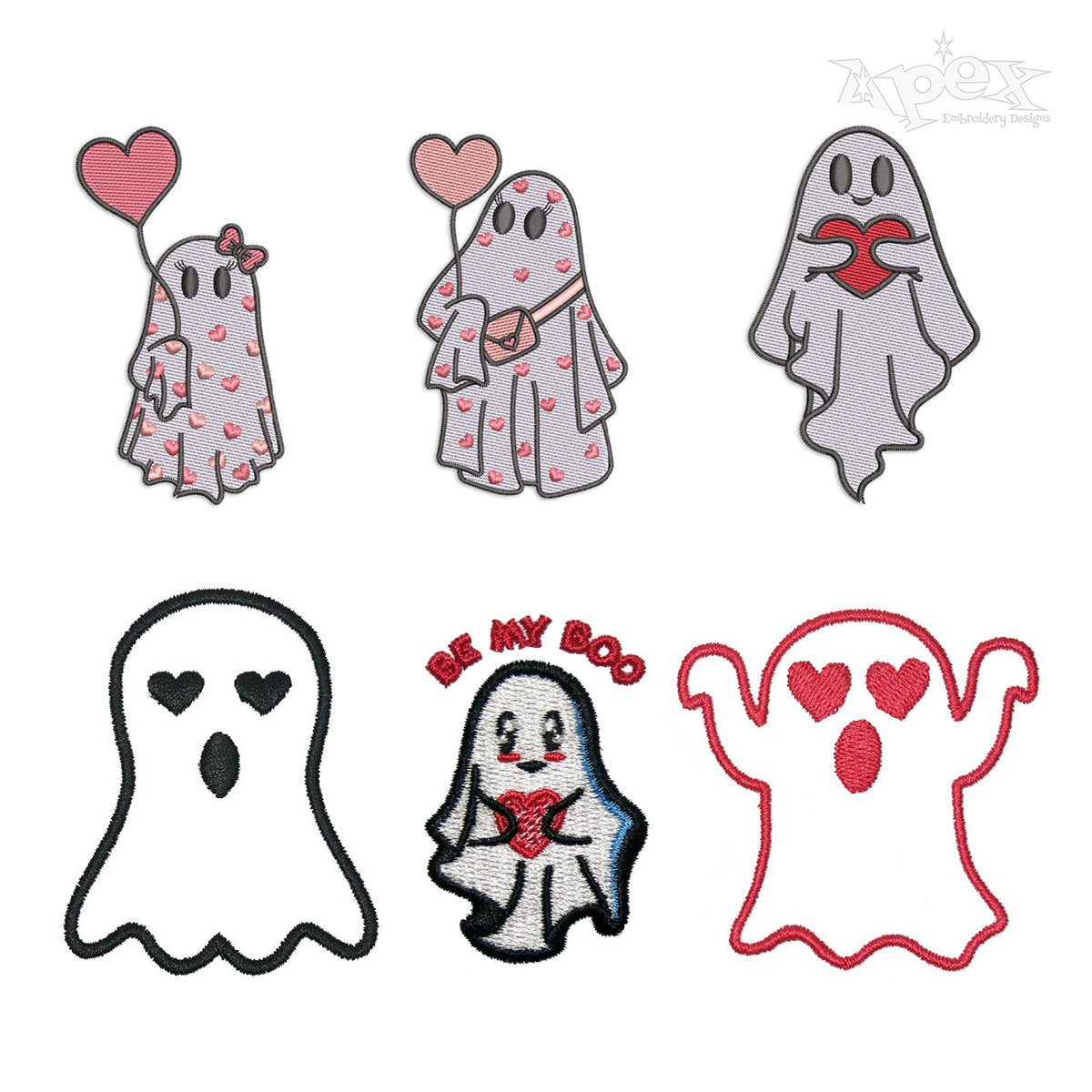 Halloween Heart Love Ghost Machine Embroidery Designs by Apex