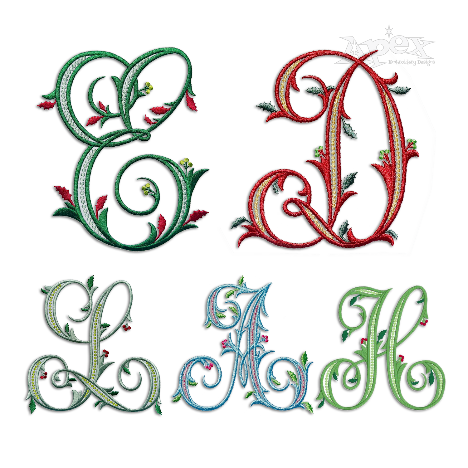 Holly Berries Dottie Script Machine Embroidery Fonts by Apex