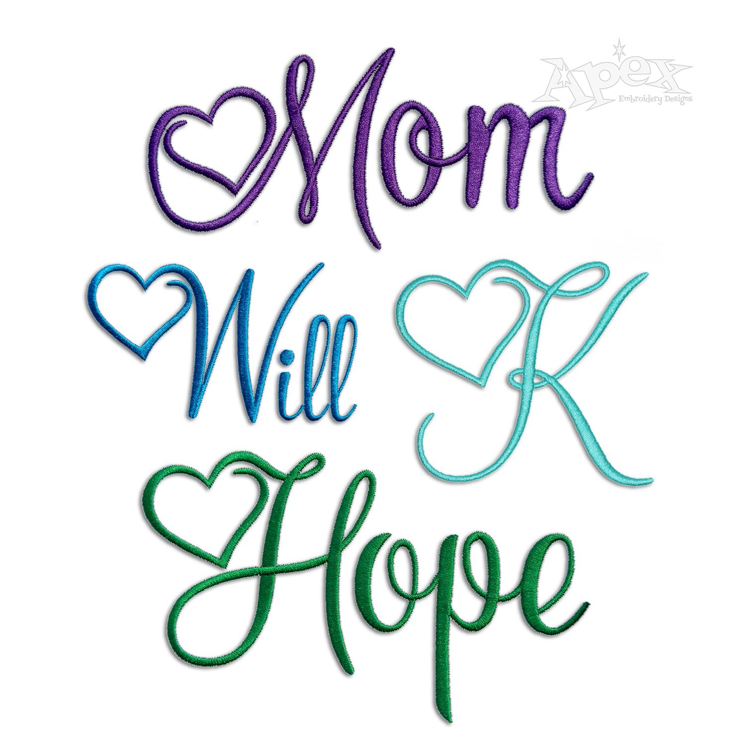 Love Heart Script Machine Embroidery Font - Apex
