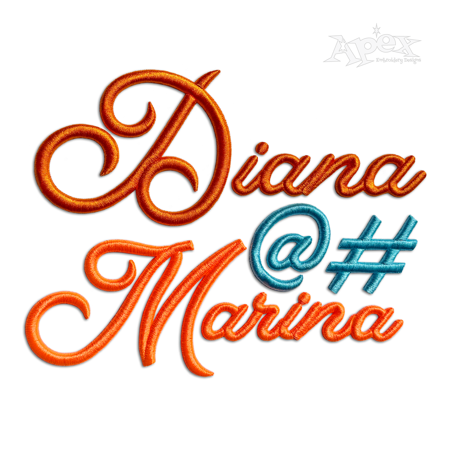 Bernard Script Regular 3D Puff Chain Stitch Embroidery Font Bundle Apex