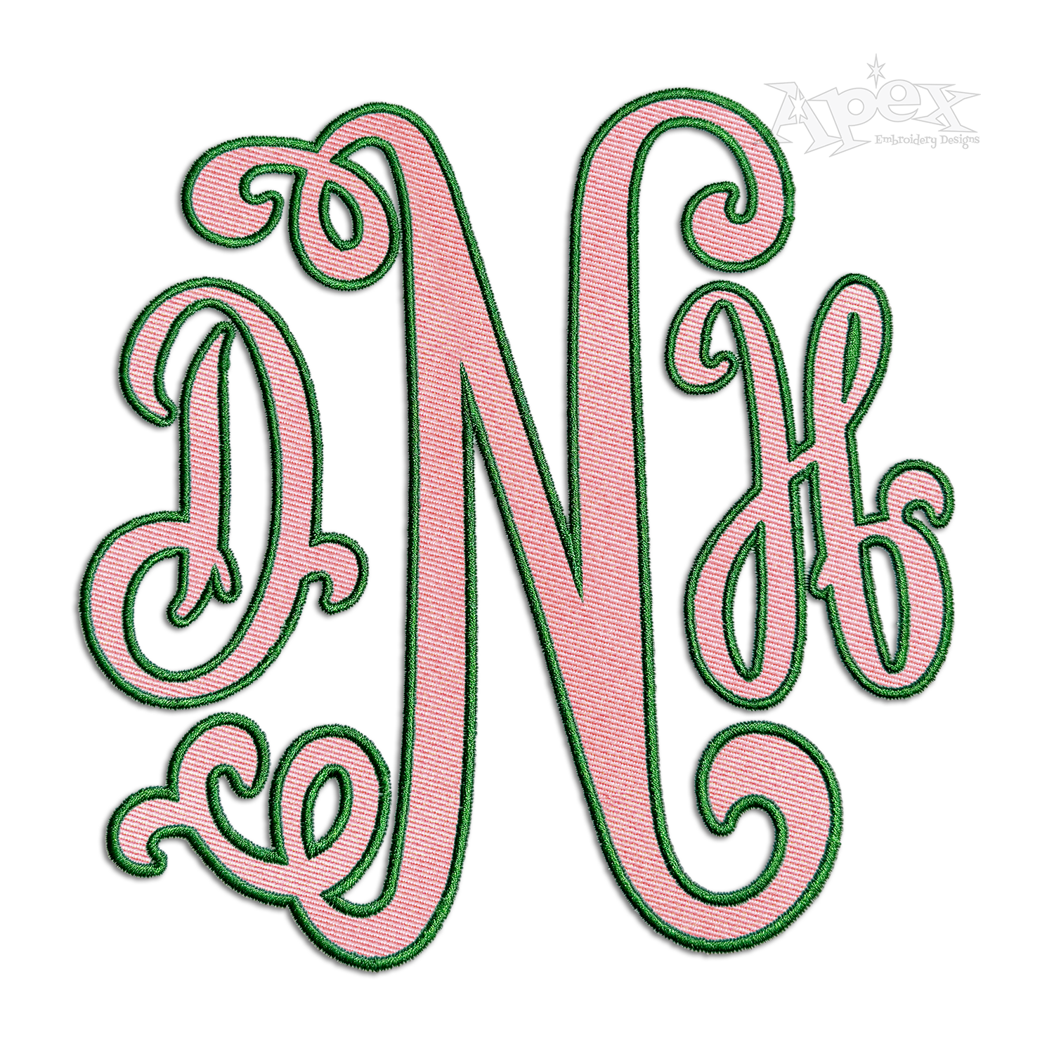 Suzanne Curlz Monogram Applique Embroidery Font by Apex