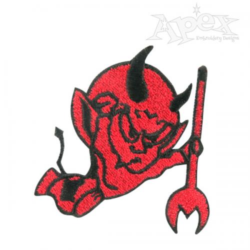 Imp Devil with Horns & Pitchfork Halloween Embroidery Design