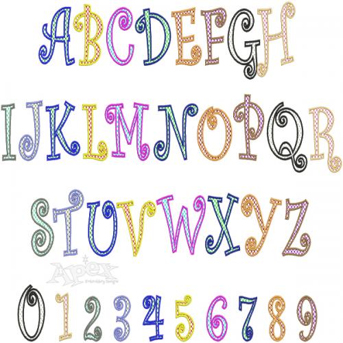 Curlz Outlined Filled Embroidery Fonts | Apex Embroidery Designs ...