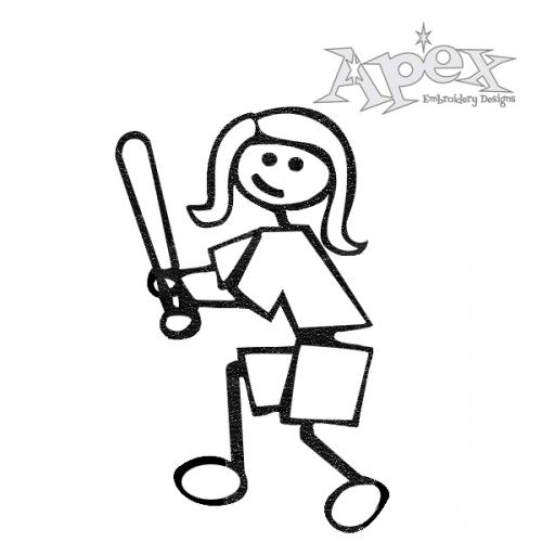 Baseball Softball Stick Girl Embroidery Design | Apex Monogram Designs ...
