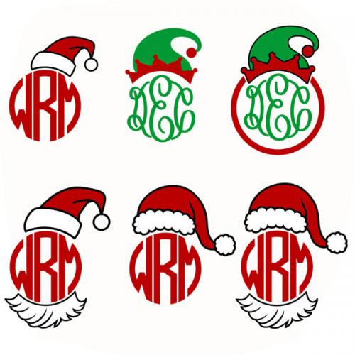 Santa and Elf Hat Monogram Frame Name SVG Vector Designs | Apex