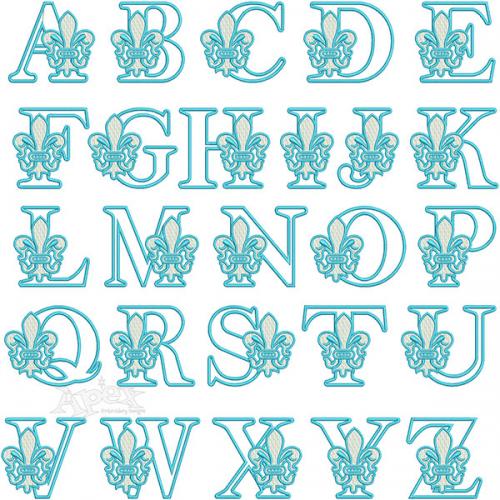 Fleur-De-Lis Applique Embroidery Font | Apex Embroidery Designs ...