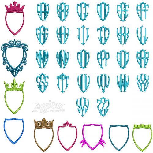 Shield Monogram Embroidery Font | Apex Embroidery Designs, Monogram ...