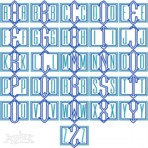 Square Monogram Embroidery Fonts | Apex Embroidery Designs, Monogram ...