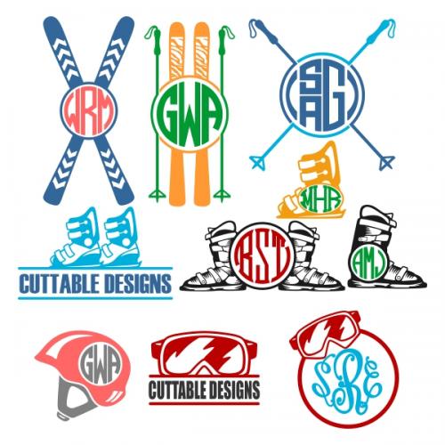Skiing Ski Monogram Cuttable Design | Apex Designs & Fonts