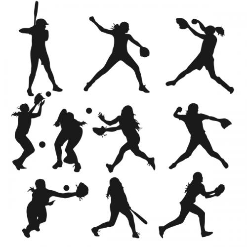 Softball Girls Silhouette Figures Cuttable Designs | Apex Designs & Fonts