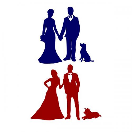 Wedding Bride Groom Holding Hands and Dog SVG Designs | Apex