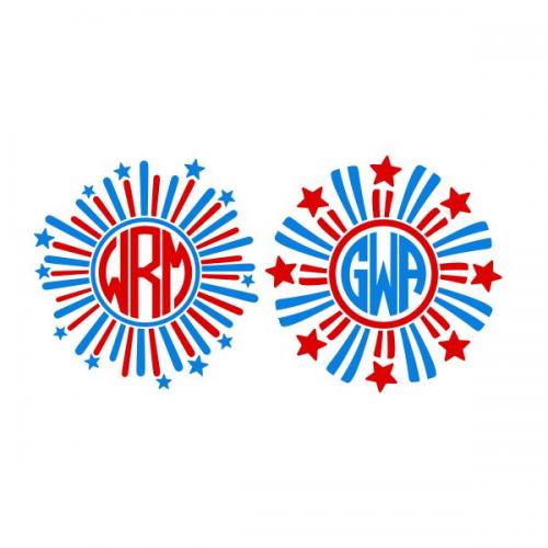 Patriotic Firework Monogram Cuttable Frame | Apex Designs & Fonts
