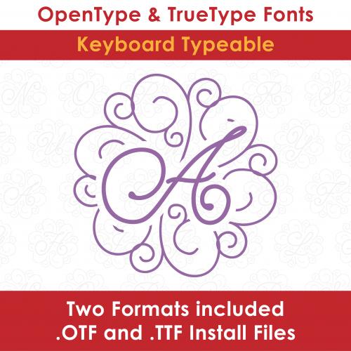 Leafy Script Monogram Font TrueType OpenType TTF or OFT - Apex