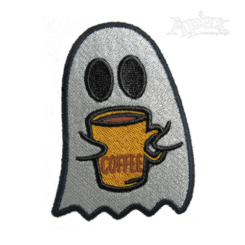 Ghost Holding Coffee Cup Embroidery Design by Apex