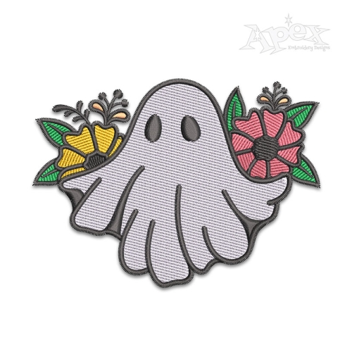 Ghost with Flowers Halloween Machine Embroidery Design by Apex