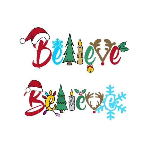 Christmas Believe Word Art SVG Cut File Vector Designs