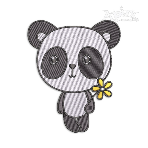 Panda Bear with Daisy Machine Embroidery Designs | Apex