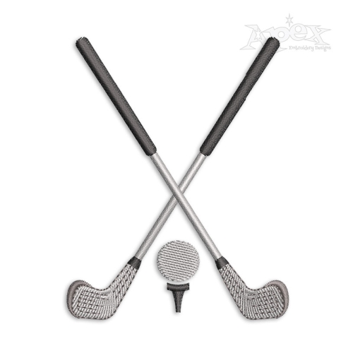 Crossed Golf Clubs Ball Tee Machine Embroidery Design by Apex
