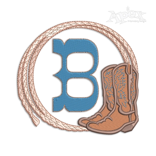 Cowboy Lasso Rope and Boots Frame Machine Embroidery Design by Apex