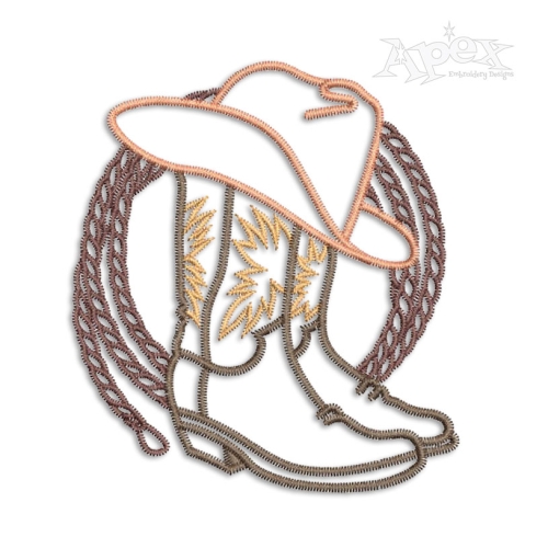 Cowboy Boots Hat Lasso Rope Machine Embroidery Design by Apex