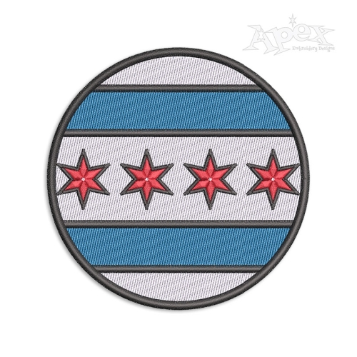 Flag of Chicago Round Circle Machine Embroidery Design by Apex