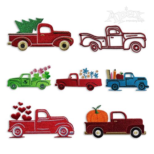 Retro Vintage Pickup Truck Pack Embroidery Files Apex Designs