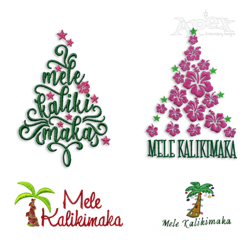 Mele Kalikimaka Hawaiian Christmas Tree Pack Embroidery by Apex