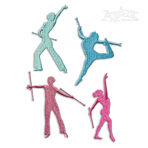 Baton Twirling Twirler Silhouette Machine Embroidery Designs