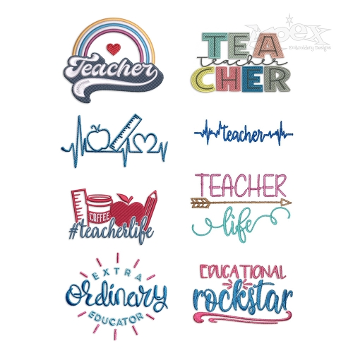 Teacher Life School #teacherlife Pack Machine Embroidery Design - Apex
