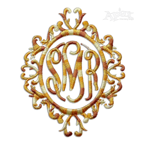Baroque Machine Embroidery Monogram Frame Design by Apex