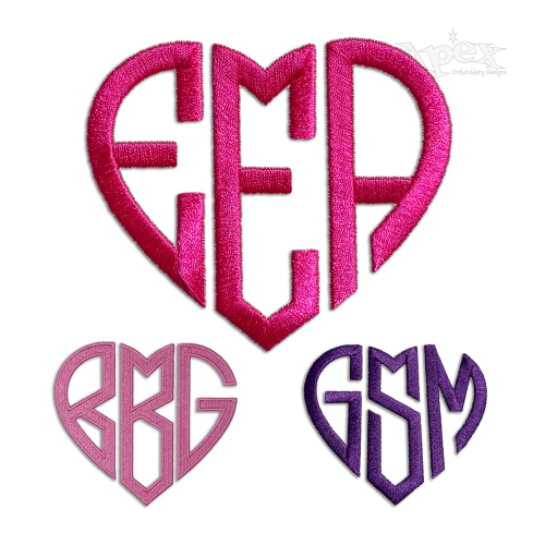 Heart Shaped Monograms Machine Embroidery Font |Apex