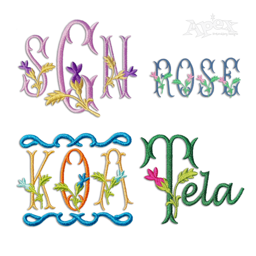 Rose Fishtail Rosebud Machine Embroidery Font by Apex
