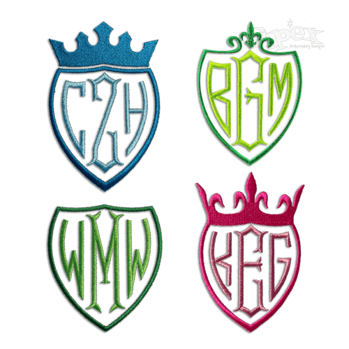 Shield Shaped Machine Monogram Embroidery Font by Apex