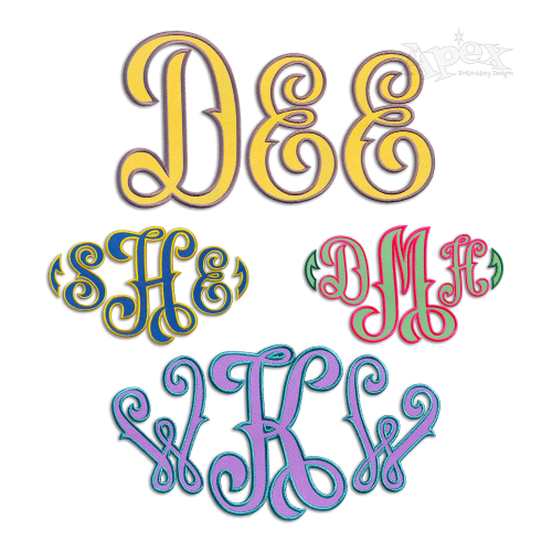 Mia Monogram Bold Applique Machine Embroidery Font by Apex