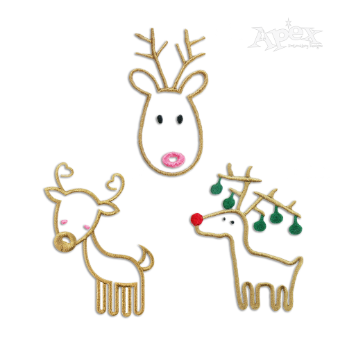 Christmas Reindeer Line Art Machine Embroidery Designs by Apex