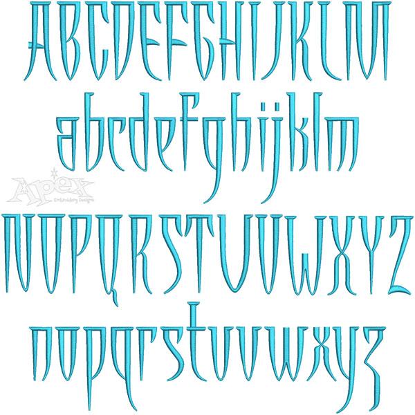 Dagger Machine Embroidery Alphabet Font Design by Apex