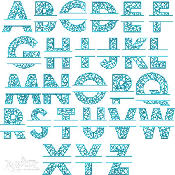 Geometric Split Frame Machine Embroidery Font by Apex