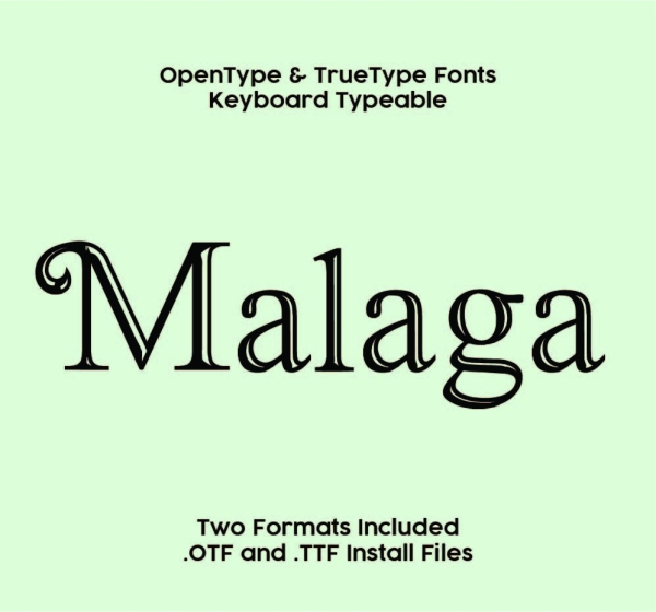 Malaga TrueType OpenType Font TTF or OFT - Apex SVG Design