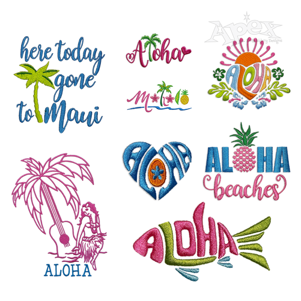 Hawaii Aloha Mahalo Beach Embroidery Designs by Apex