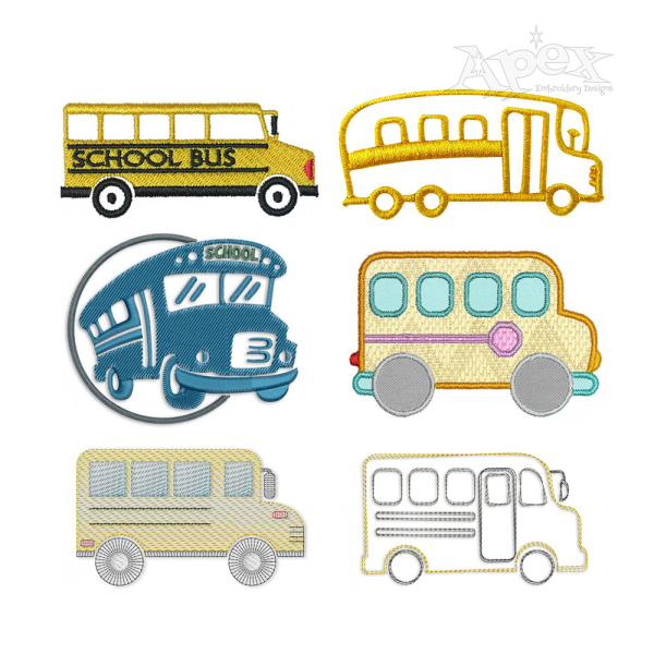 School Bus Pack Embroidery Designs Digitized by Apex